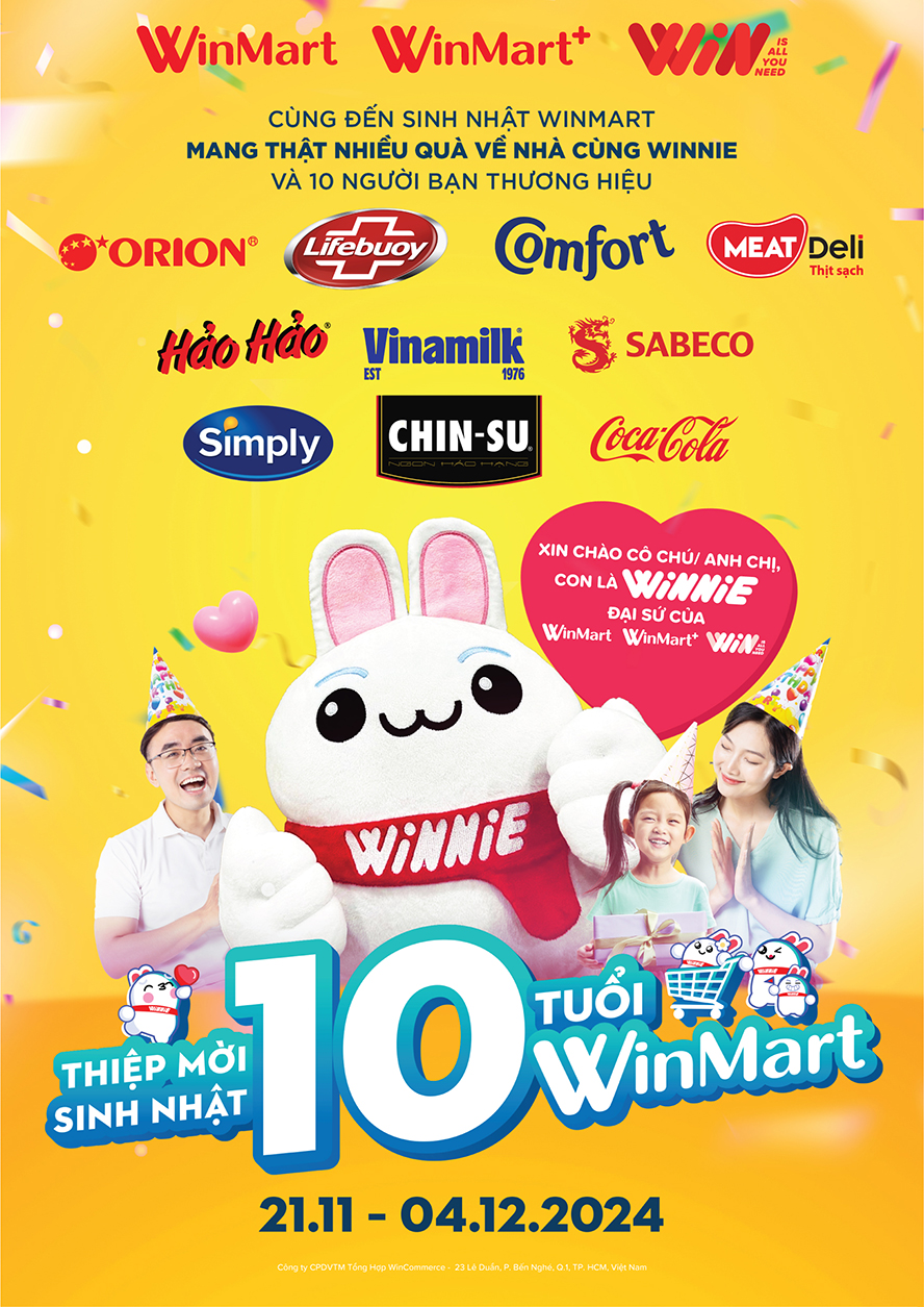 Bùng nổ đại tiệc sinh nhật WinMart 10 tuổi cùng đại sứ WINNIE